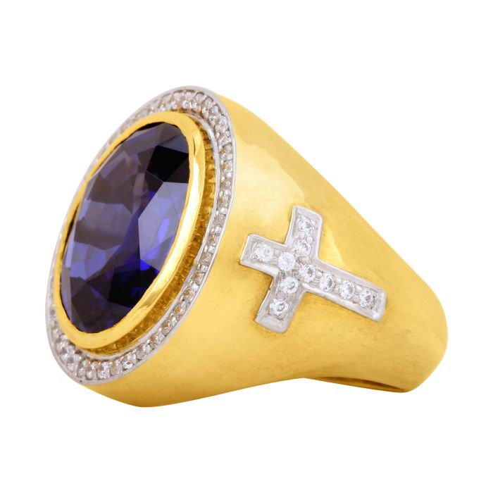 Mens Clergy Bishop Ring MRG2040 G B Sapphire Blue