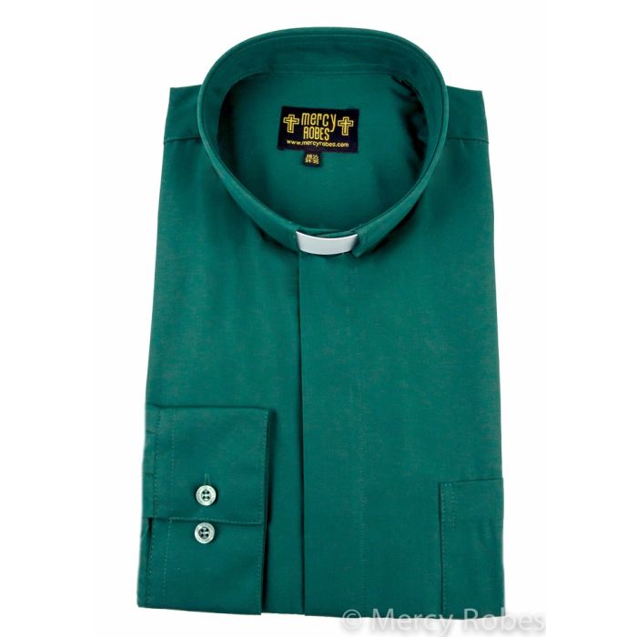 Mens Long Sleeve Standard Cuff Tab Collar Clergy Shirt (Green)