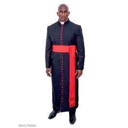 33 Button Clergy Cassock Robe (Black/Red) With Band Cincture