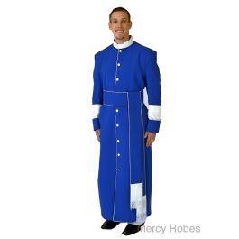 Clergy Robe Style Exh167 (Royal Blue/White LT) With Band Cincture