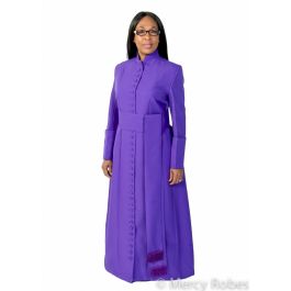 Womens Aw 33 Button Cassock Clergy Robe With Band Cincture - Roman Purple