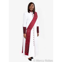 Womens Robe Style LR129 (White/Black-Red Brocade) With Stole