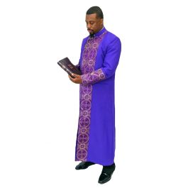 Mens Bishop Clergy Cassock Robe Style MR202602 (Roman Purple/Gold Lt)