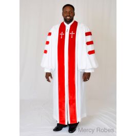 Pulpit Robe Style 450 White/Red with Doctoral Bars - Elegant Clergy Attire