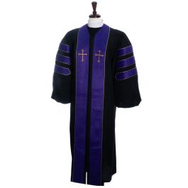 Pulpit Robe Style PPR 303 Black/Purple (With Doctoral Bars)