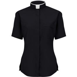 Womens Short Sleeves Tonsure Collar Clergy Shirt Black